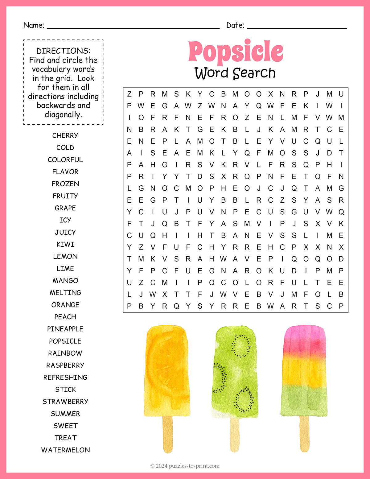 Popsicle Word Search