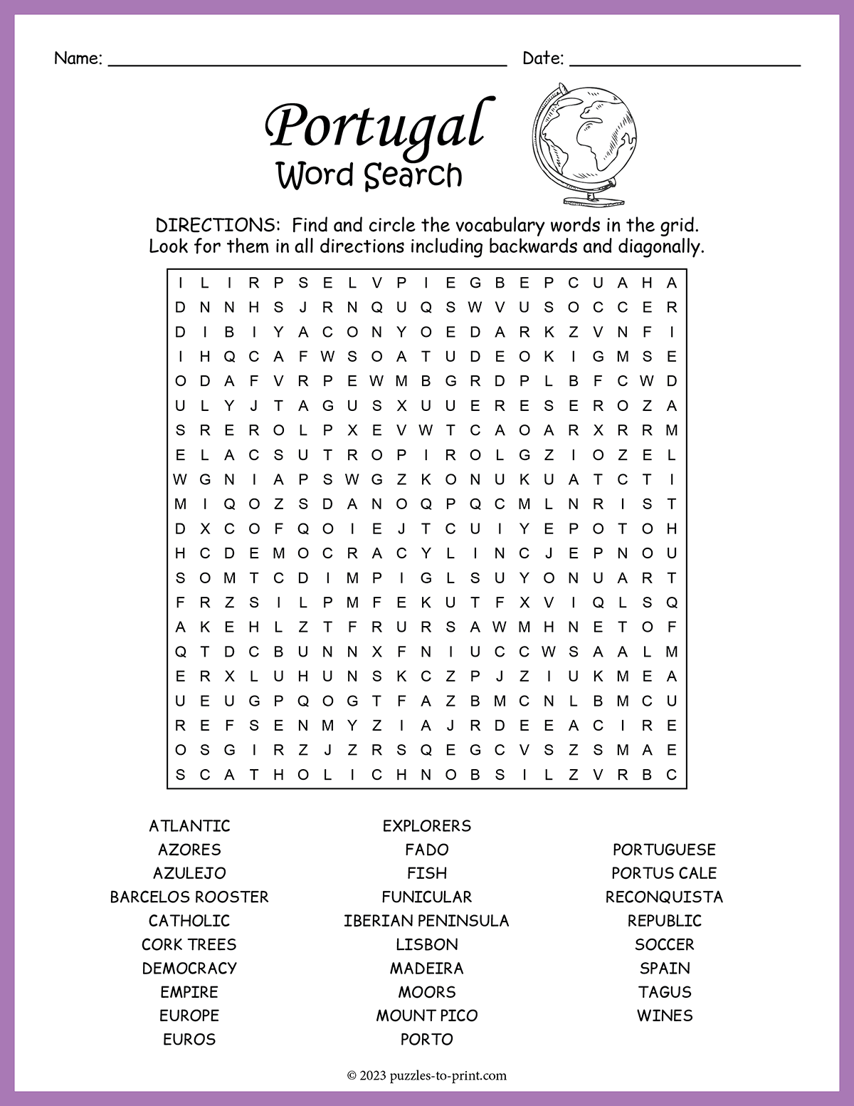 Portugal Word Search