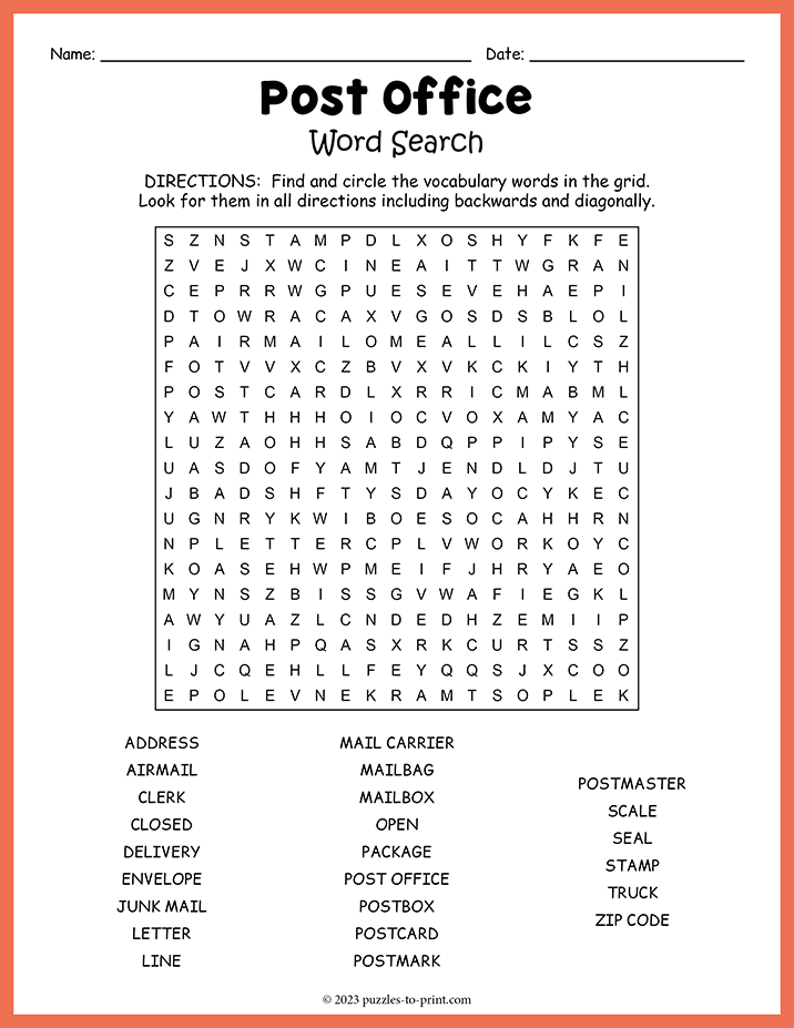 Post Office Word Search