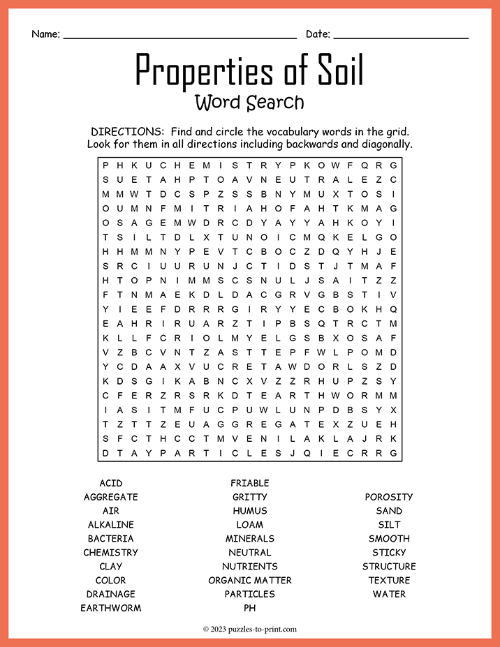 Properties of Soil Word Search