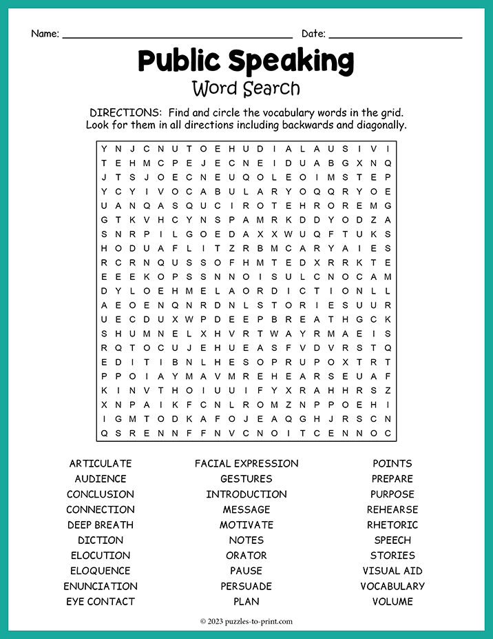Public Speaking Word Search