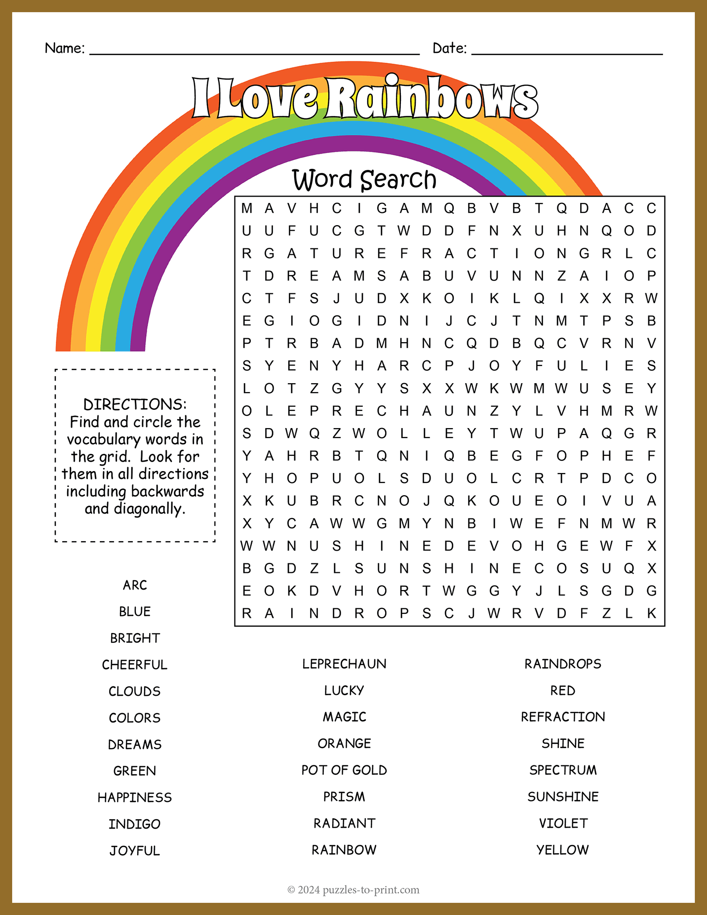 Rainbow Word Search