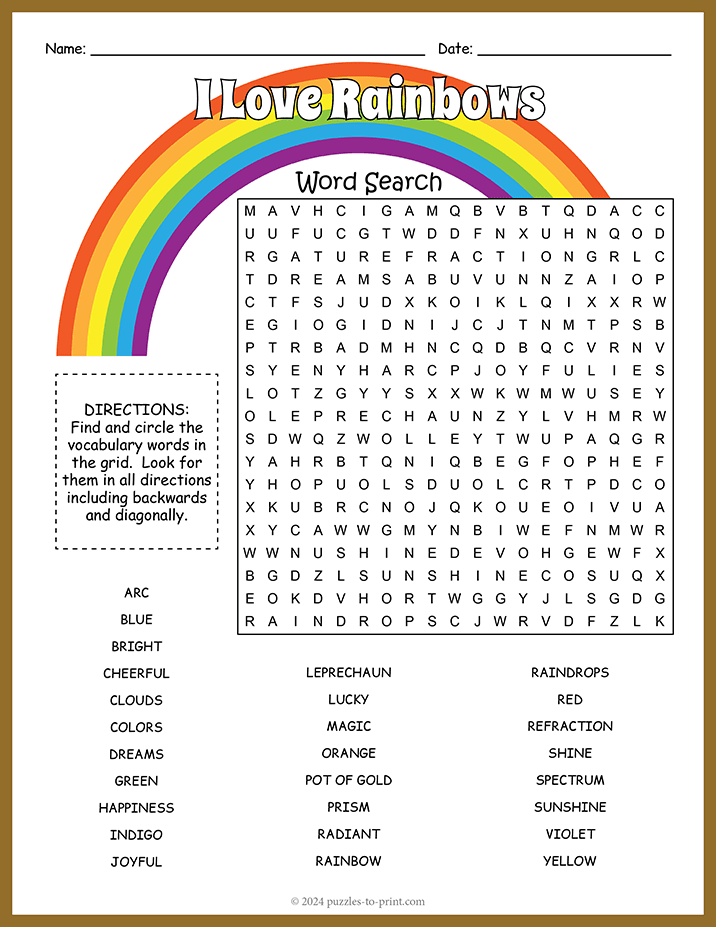 Rainbow Word Search