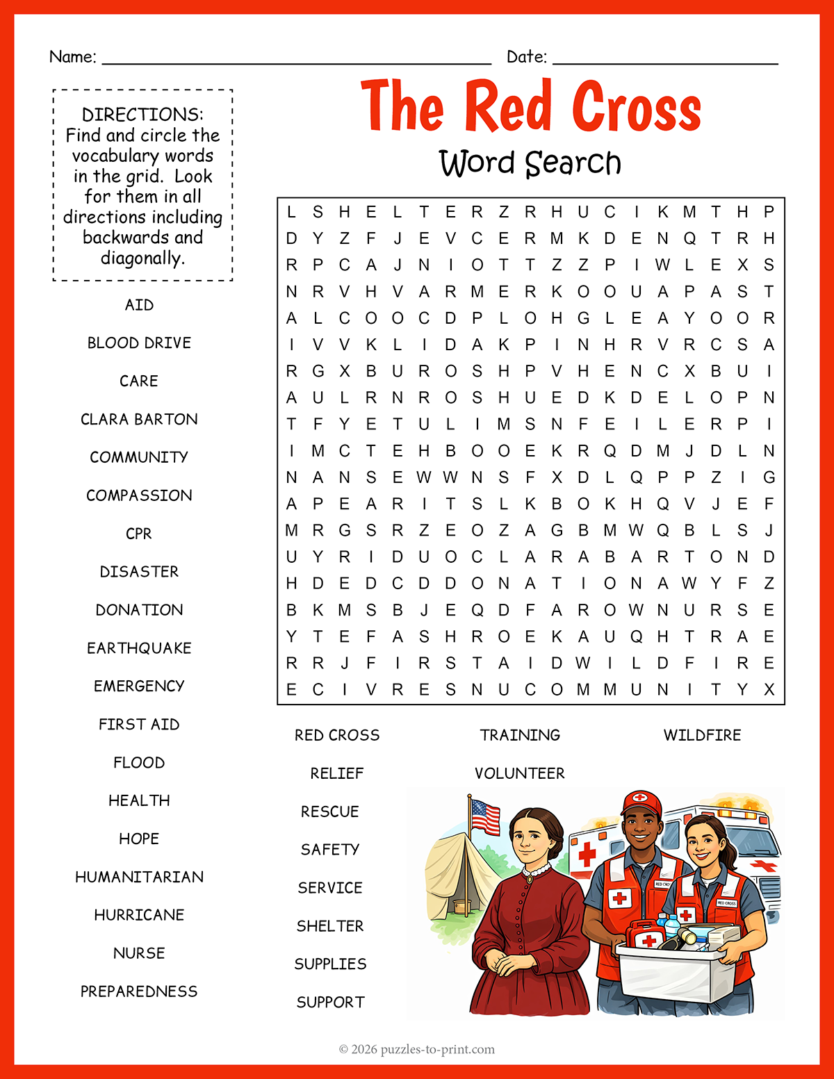 Red Cross Word Search