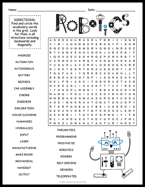 Robotics Word Search