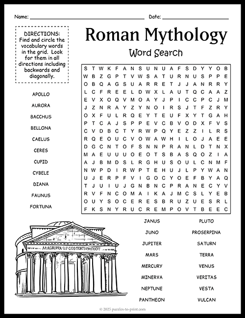 Roman Mythology Word Search