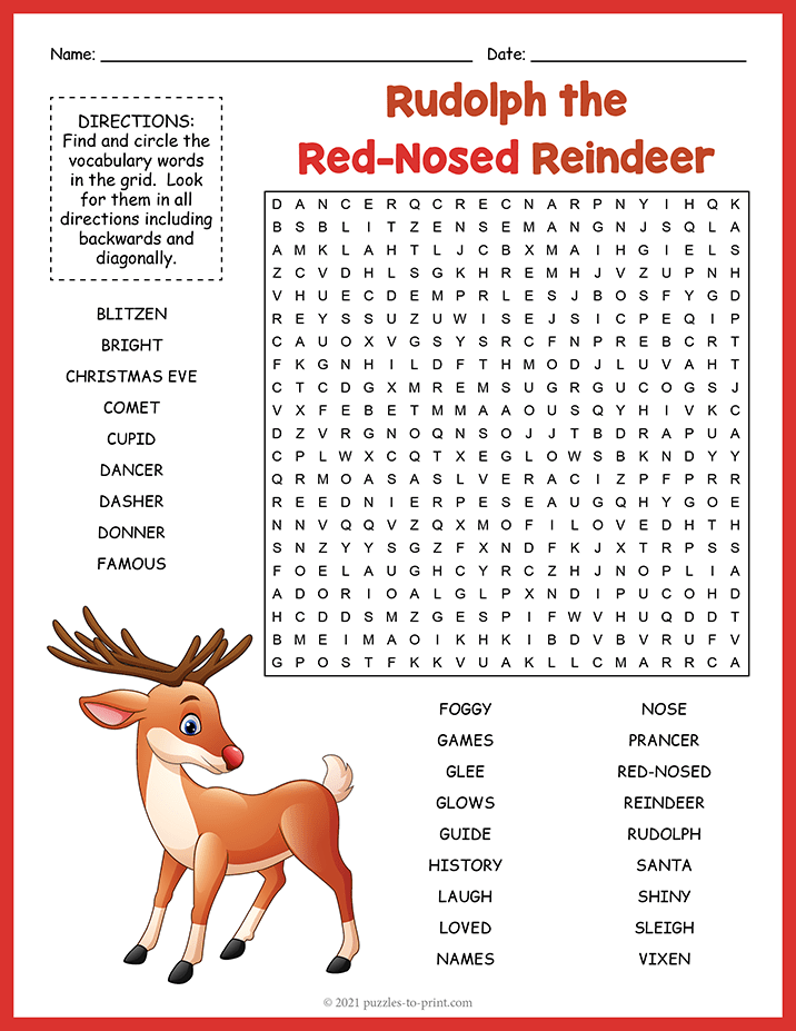 Rudolph the Red Nosed Reindeer Word Search