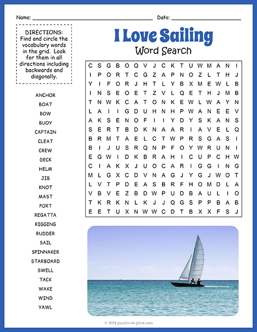 Sailing Word Search