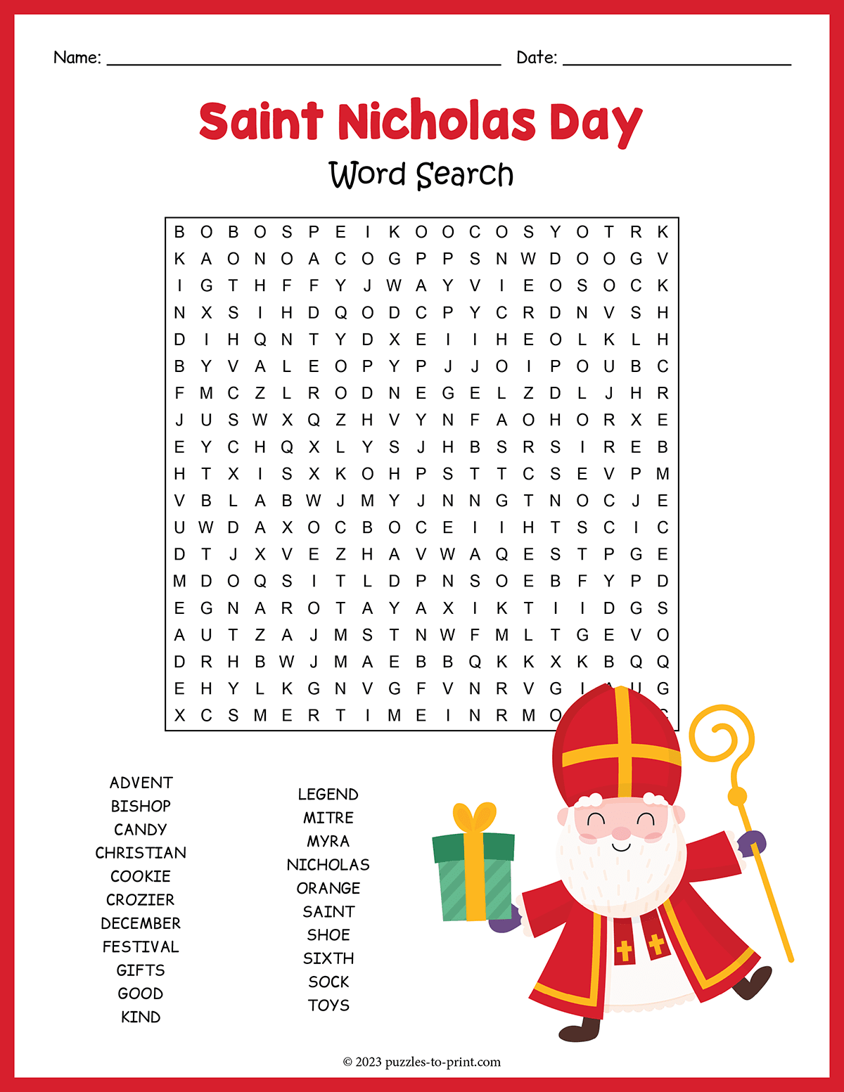 Saint Nicholas Day Word Search