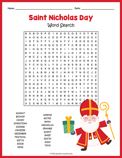 Saint Nicholas Day Word Search