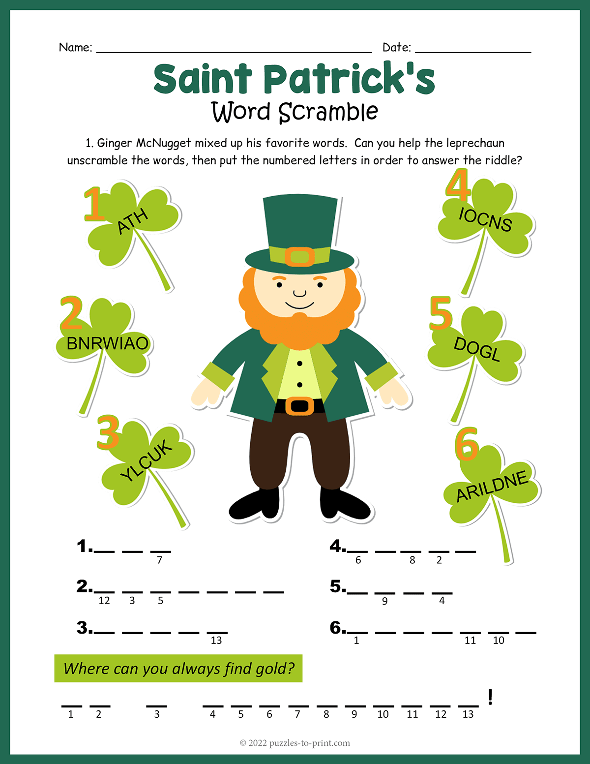 Saint Patrick's Day Word Scramble