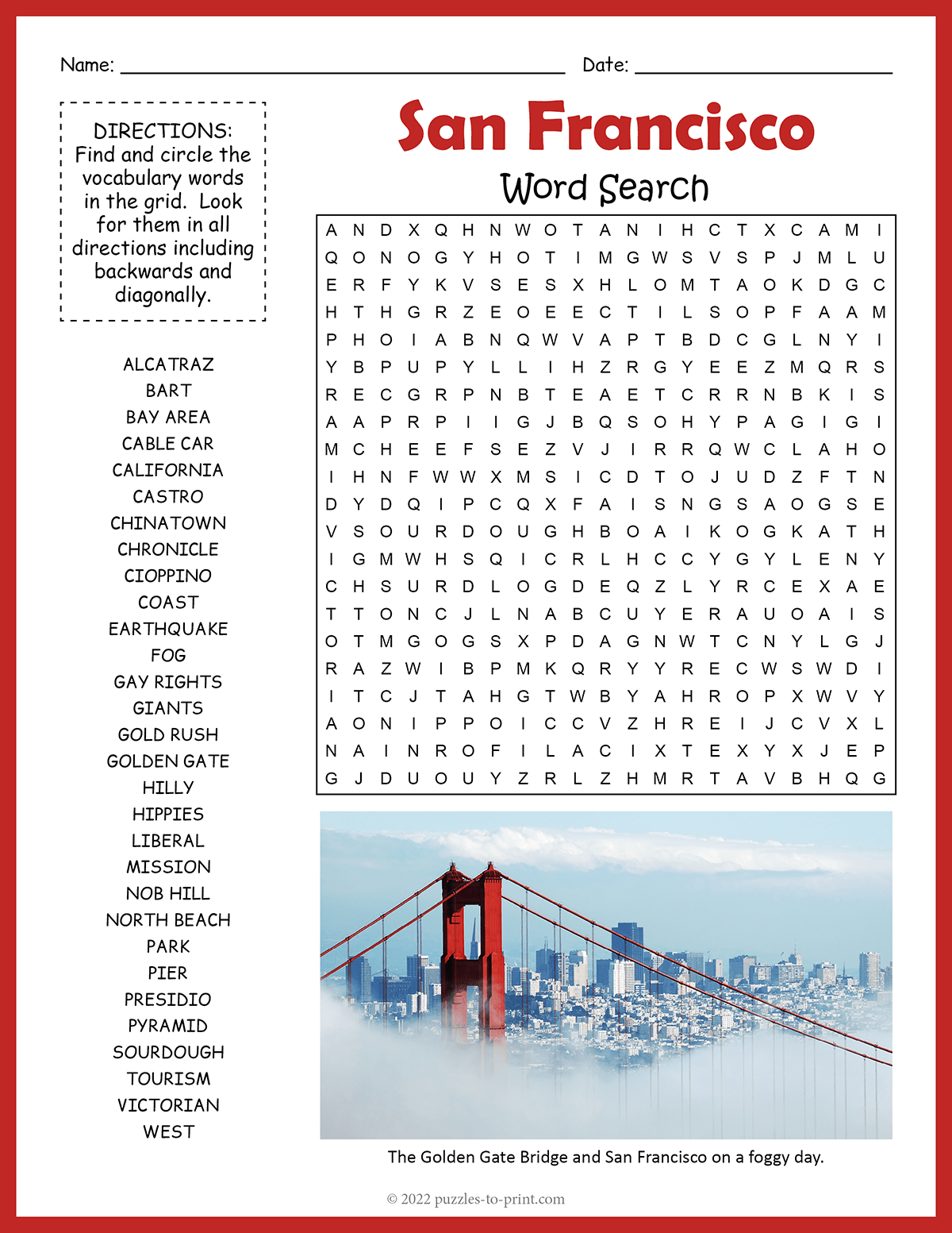 San Francisco Word Search
