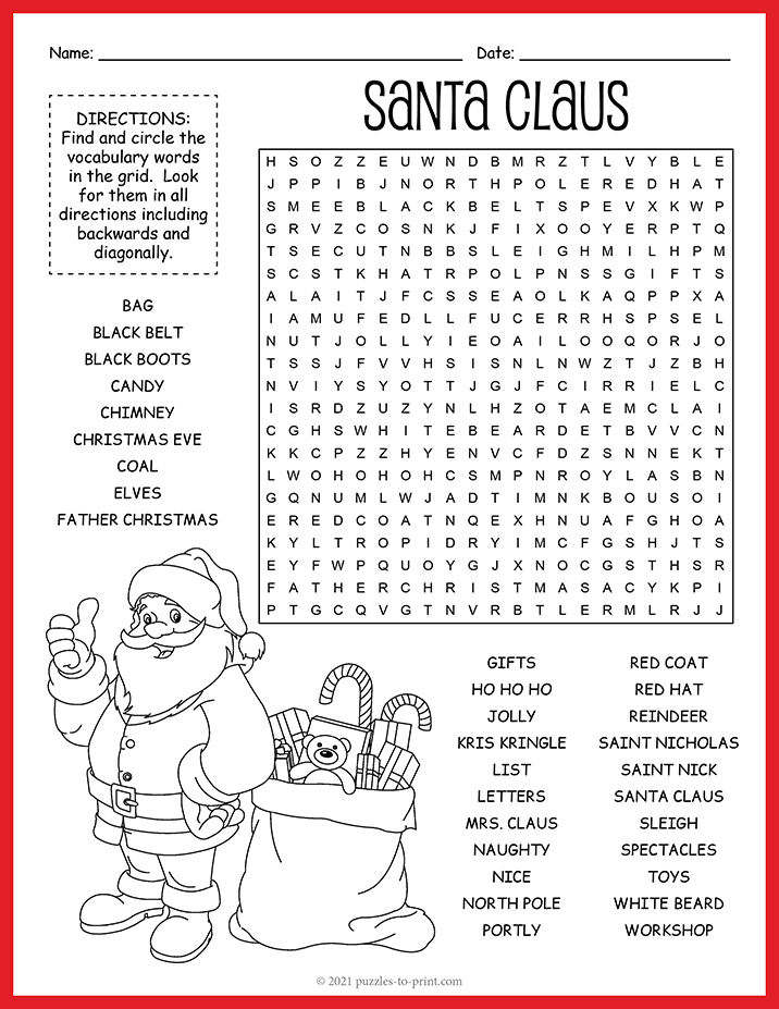 Santa Claus Word Search