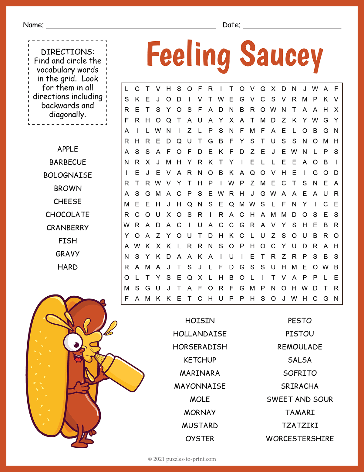 Sauces Word Search