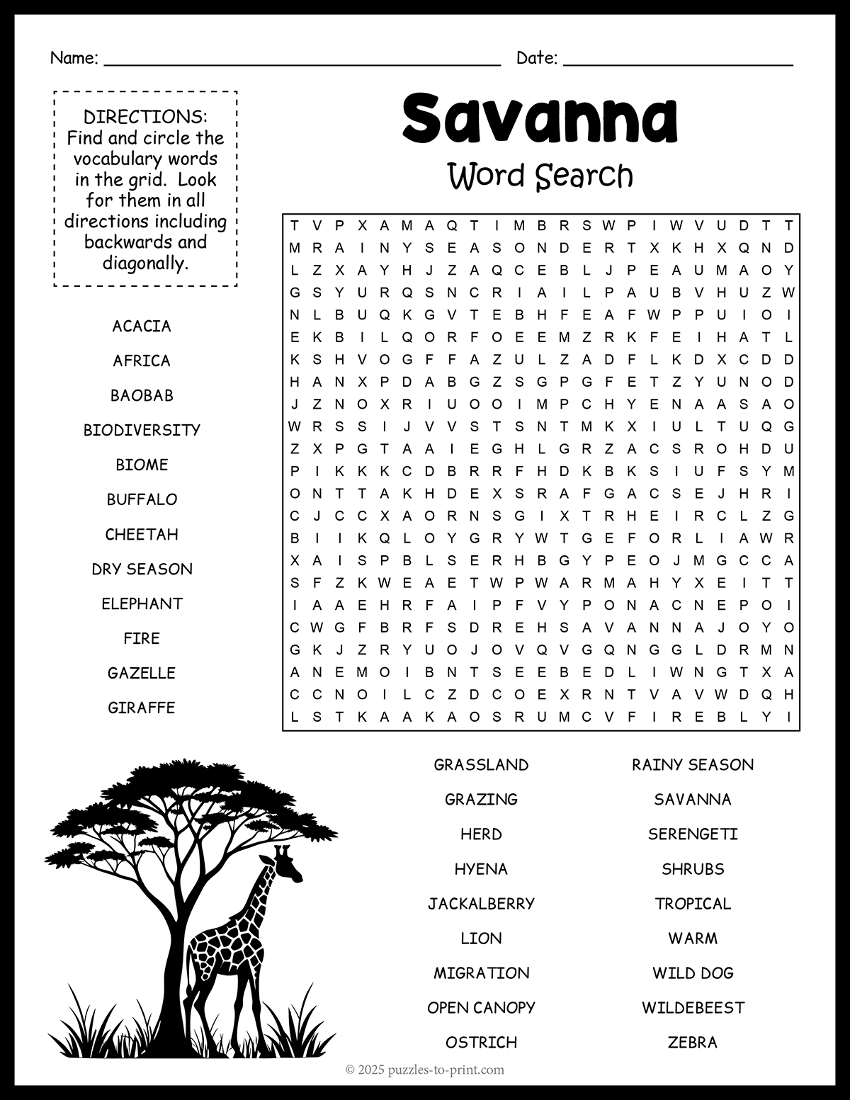 Grassland Wordsearch Words Word Search Grassland Biome Ecosystem Word