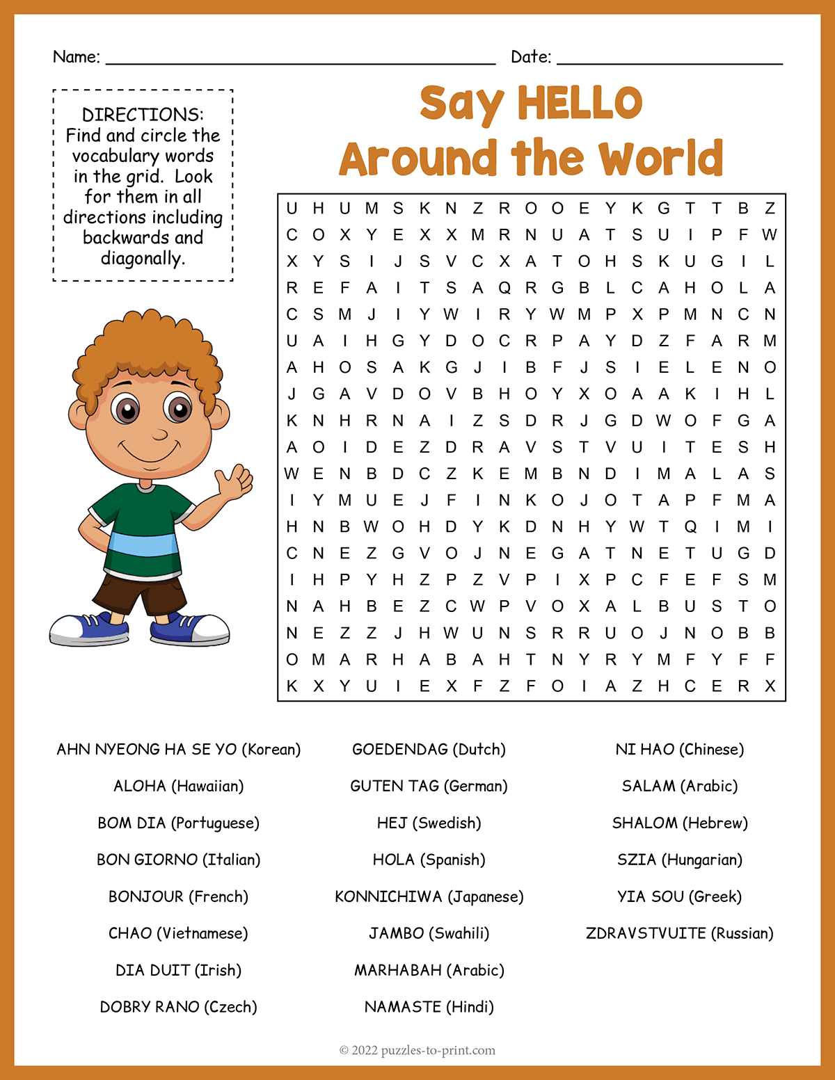 Say Hello Word Search