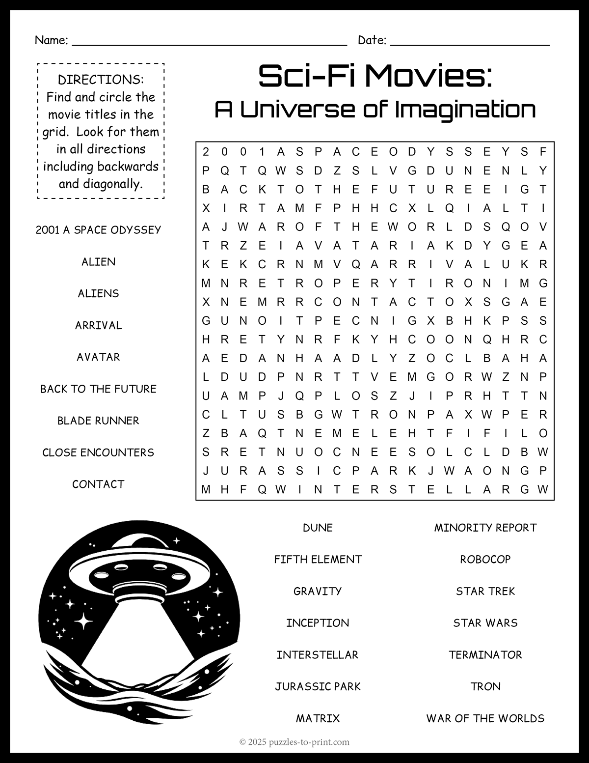 Sci-Fi Movies Word Search