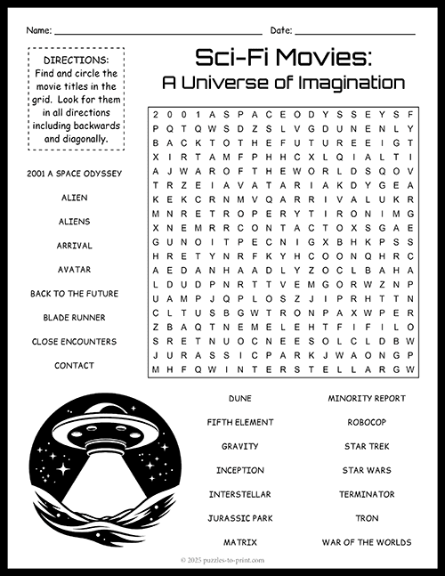 Sci-Fi Movies Word Search