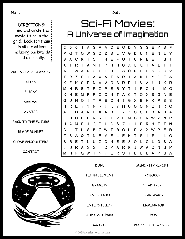Sci-Fi Movies Word Search