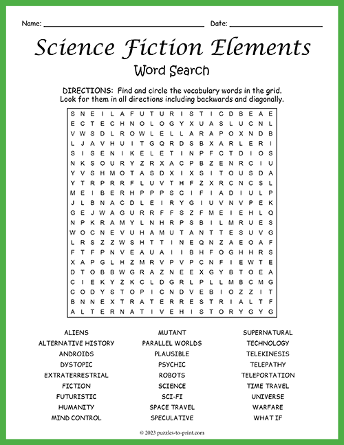 Science Fiction Elements Word Search