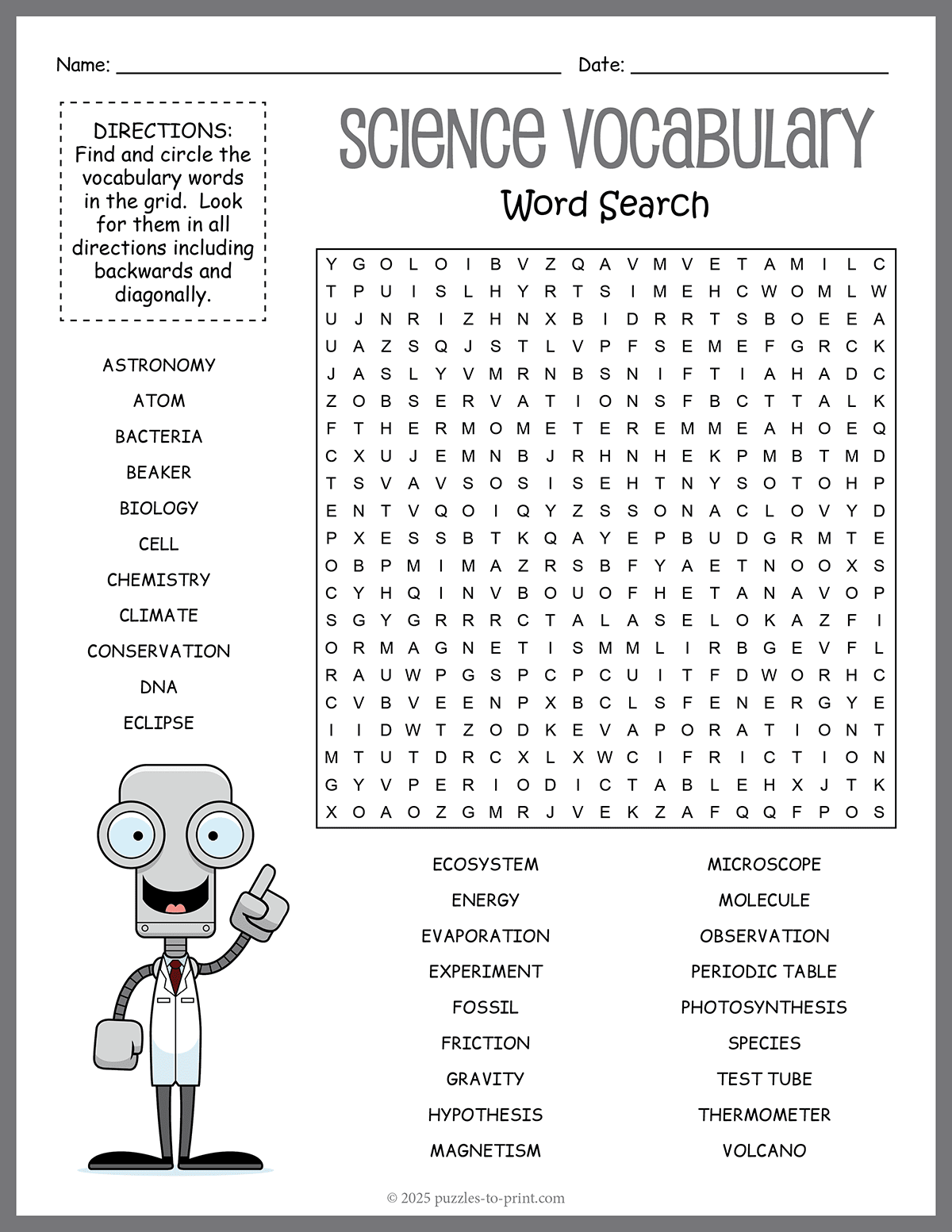 Science Vocabulary Word Search
