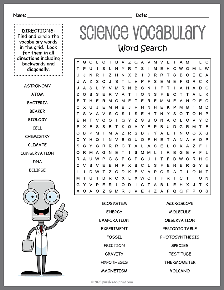 Science Vocabulary Word Search