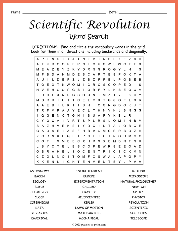 Scientific Revolution Word Search