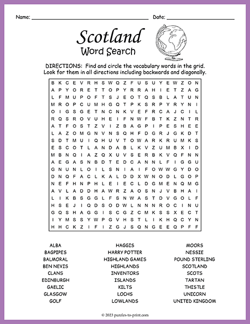 Scotland Word Search