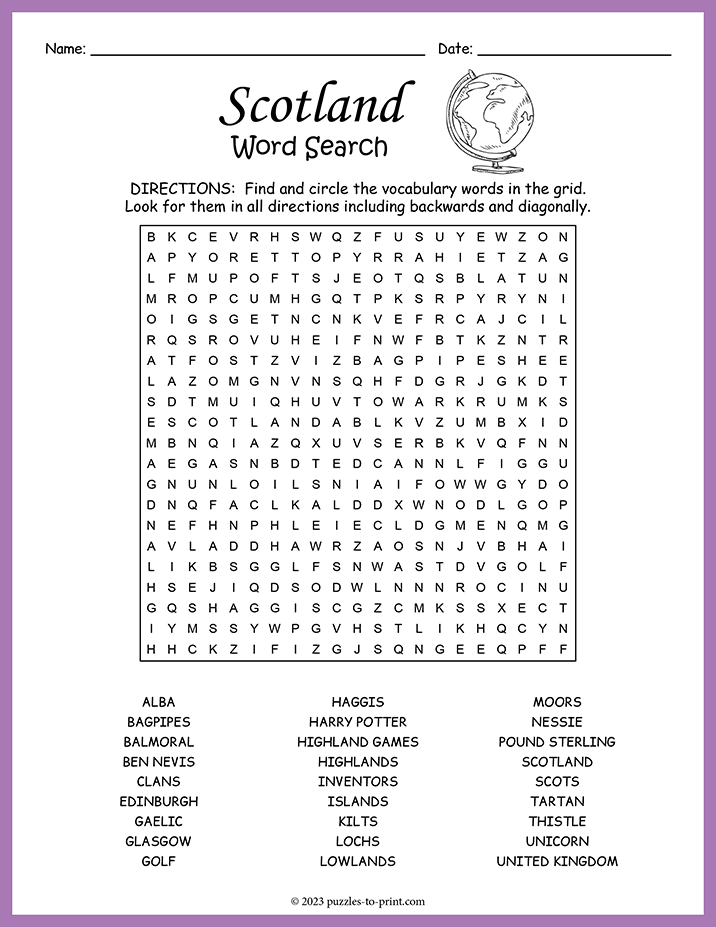 Scotland Word Search