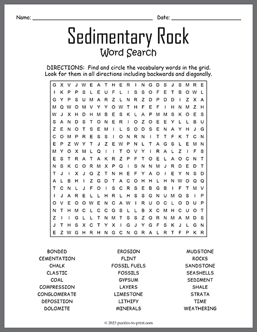 Sedimentary Rock Word Search