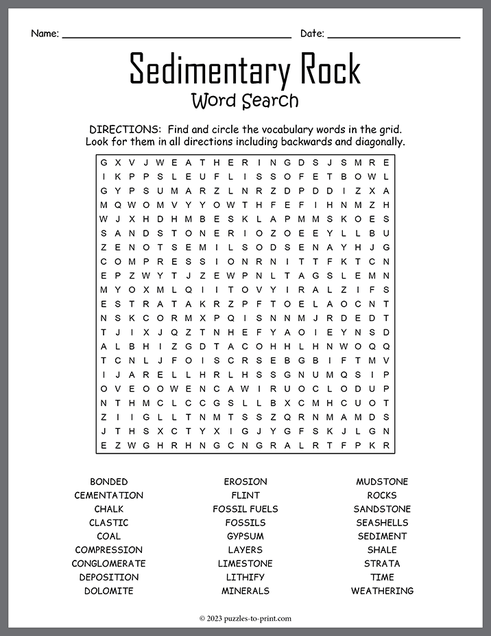 Sedimentary Rock Word Search