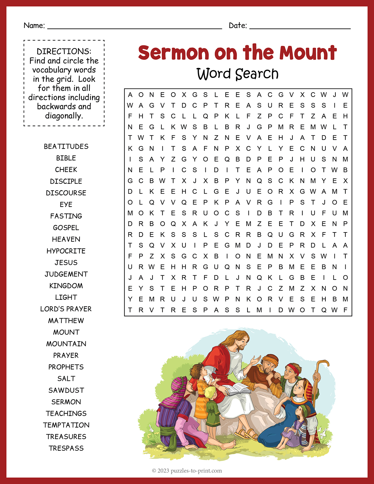 The Sermon On The Mount Bible Wordsearch Puzzle Biblepuzzlescom