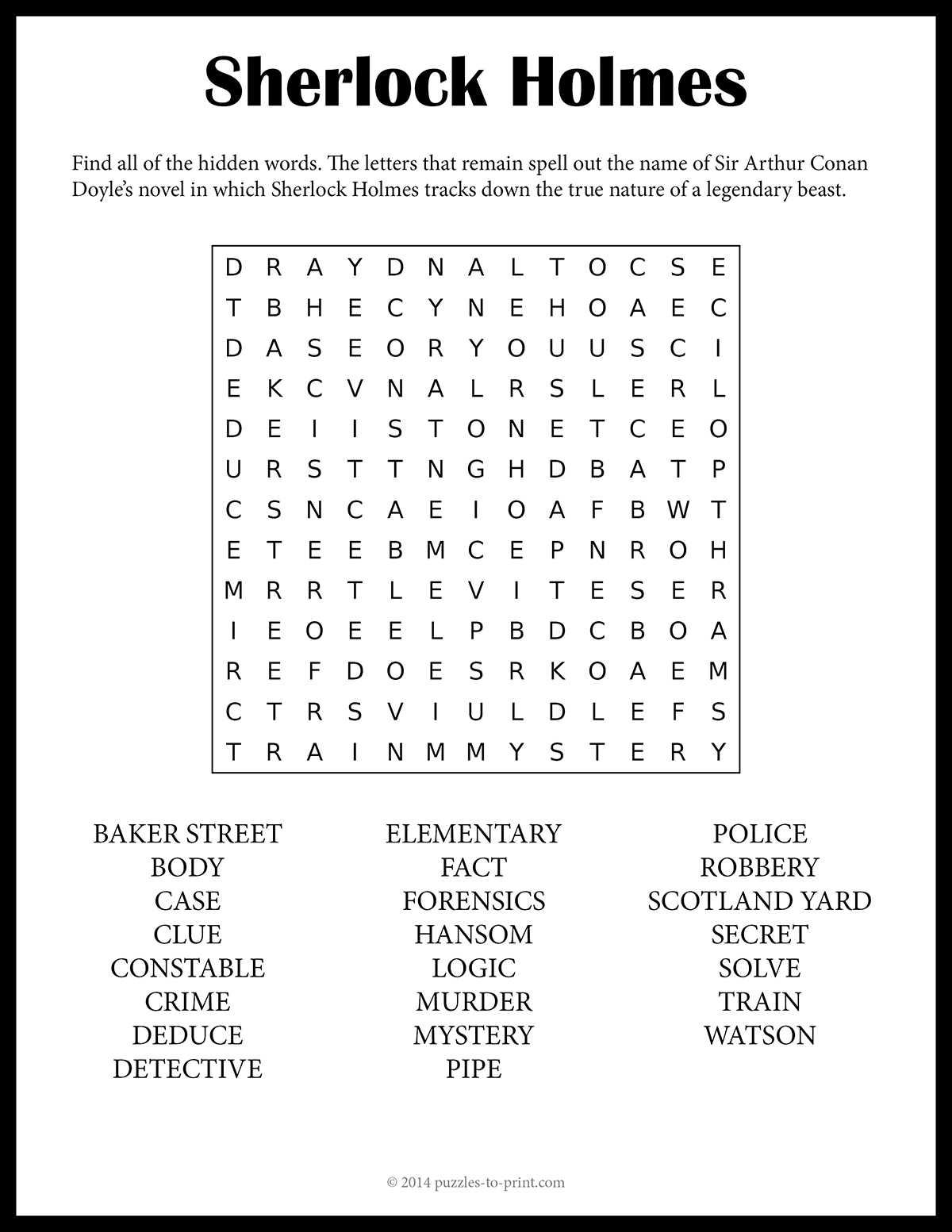 Sherlock Holmes Word Search