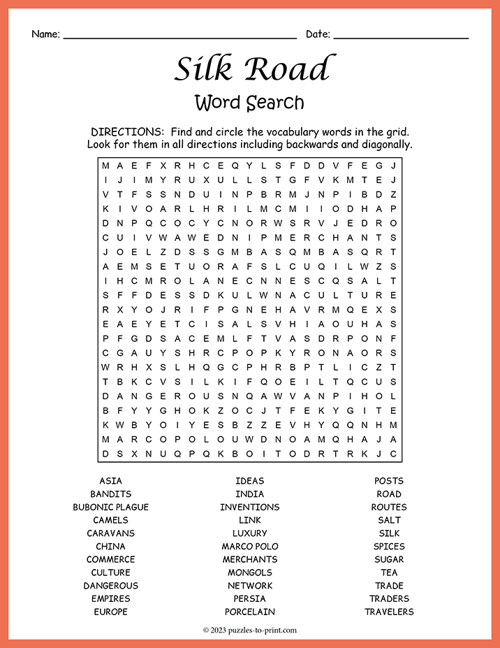 Silk Road Word Search