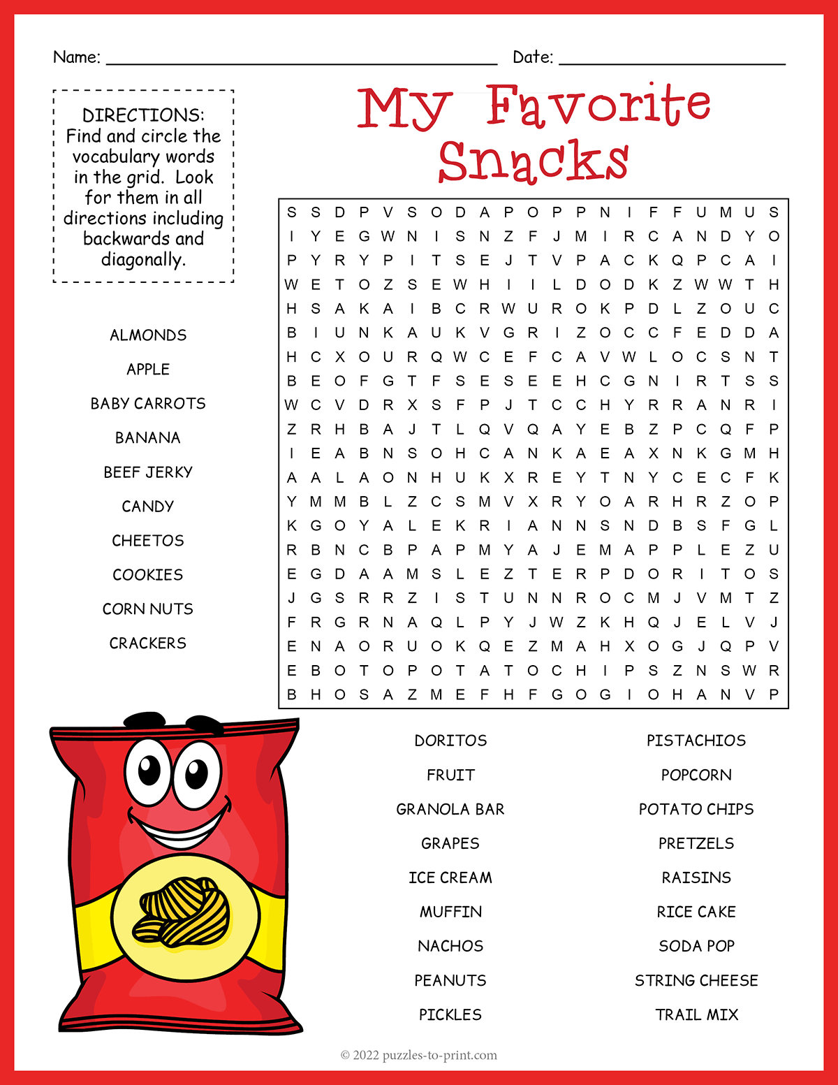 Snack Food Word Search Snack Food Word Search