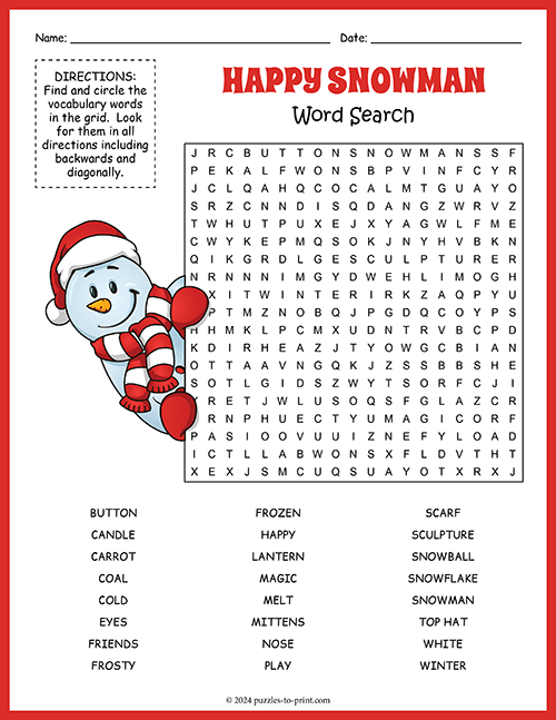 Snowman Word Search