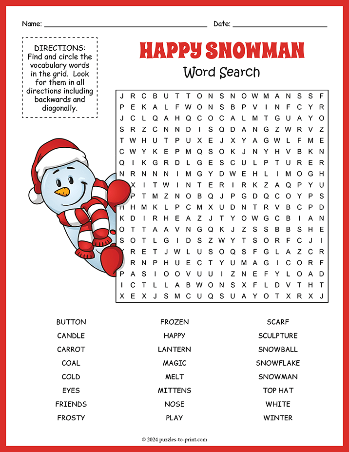 Snowman Word Search