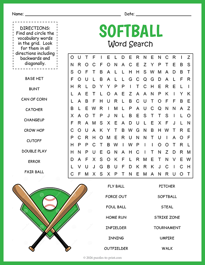 Sports Word Search Puzzles
