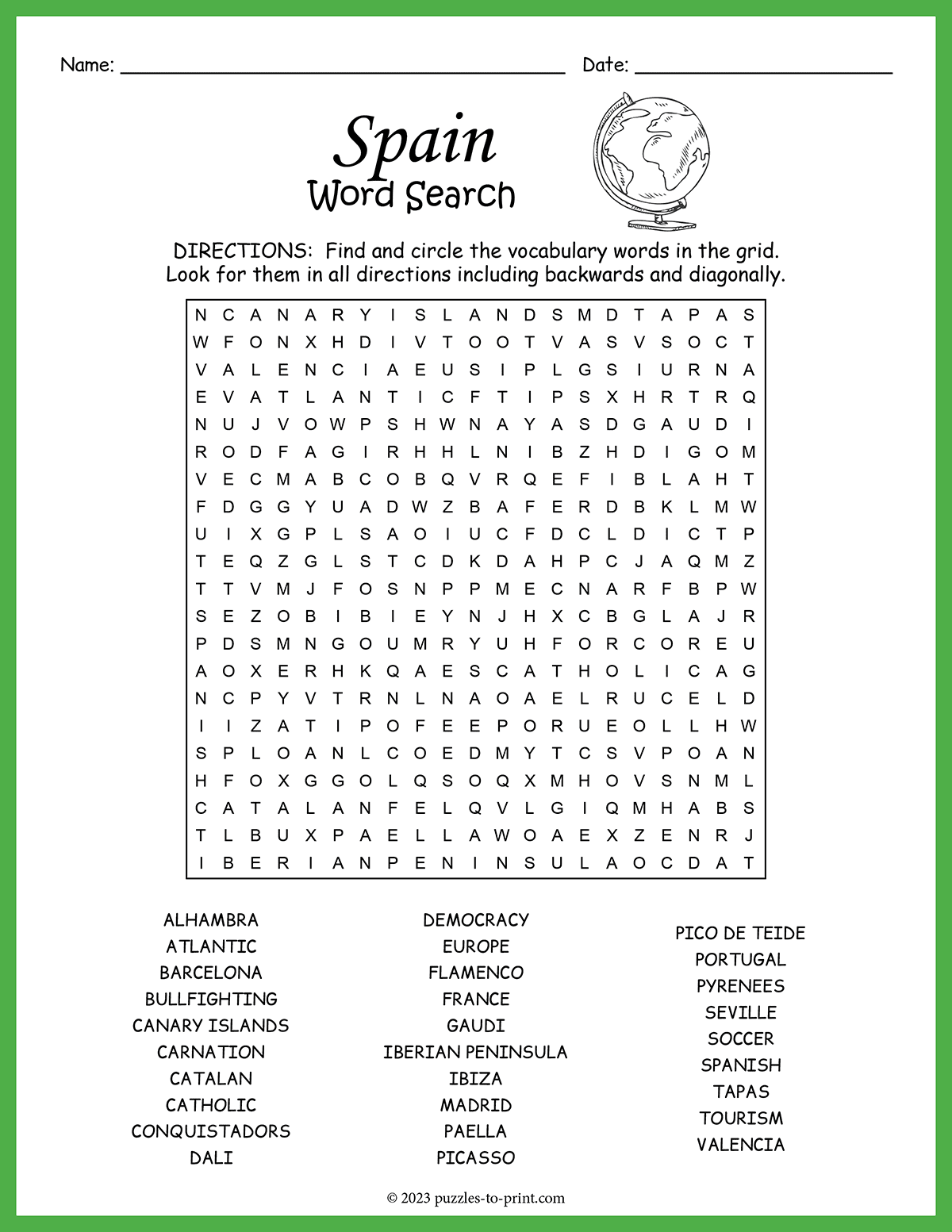 Spain Word Search