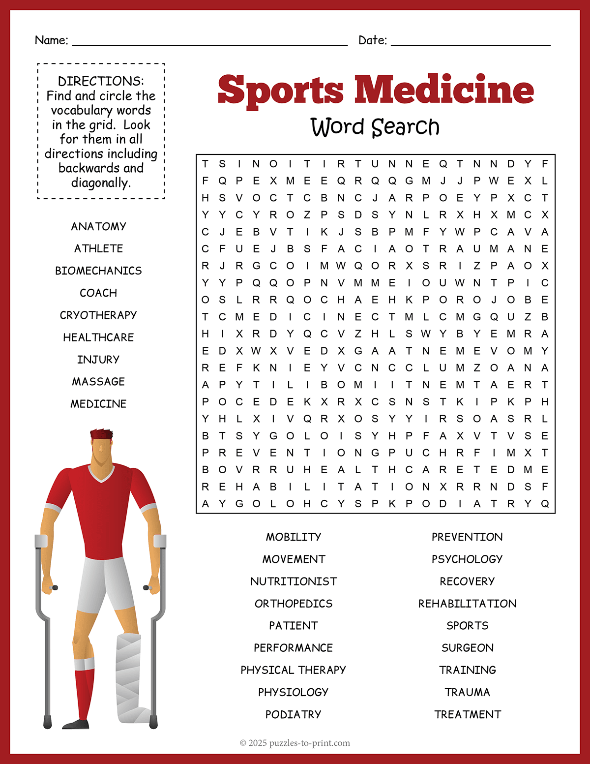 Sports Medicine Word Search