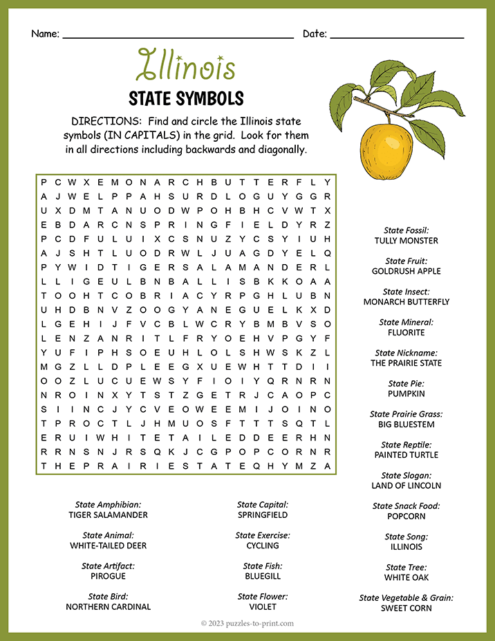 State Symbols of Illinois Word Search