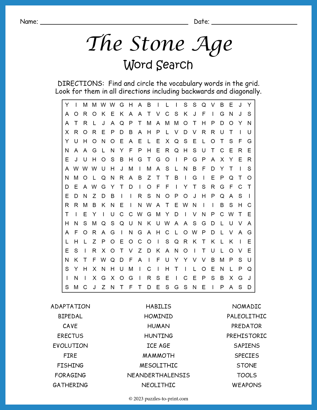Stone Age Word Search
