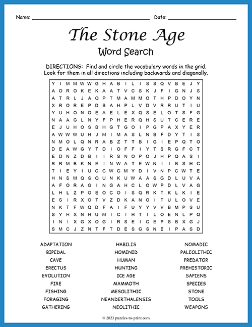 Stone Age Word Search