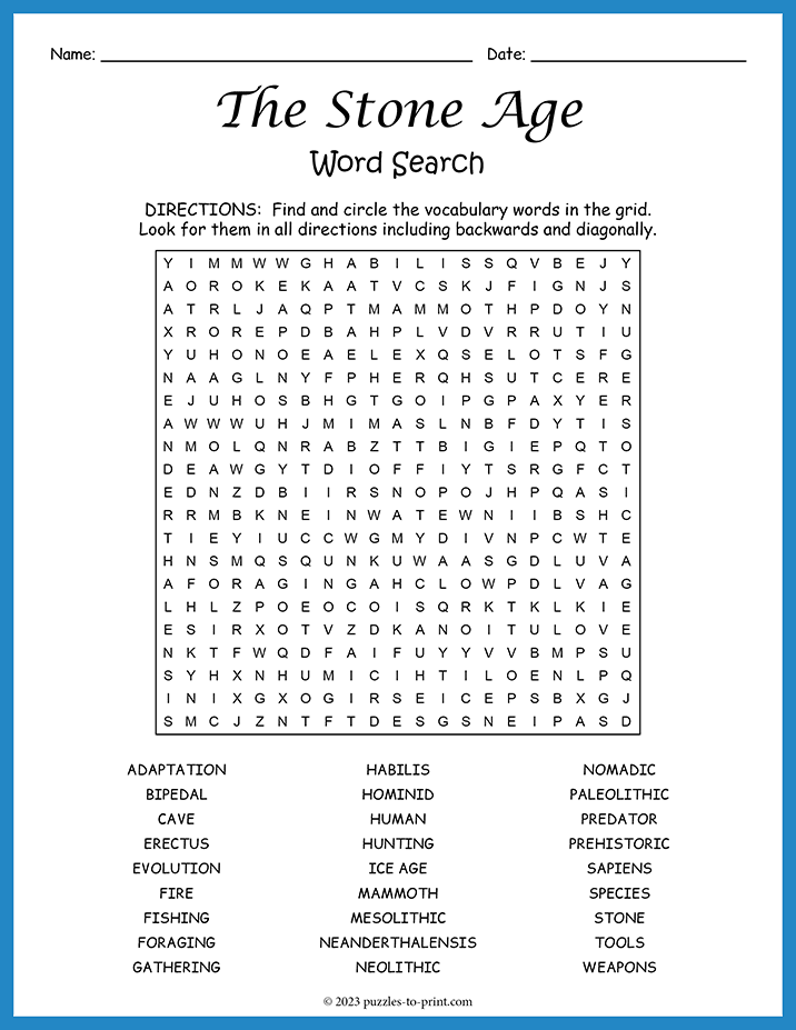 Stone Age Word Search