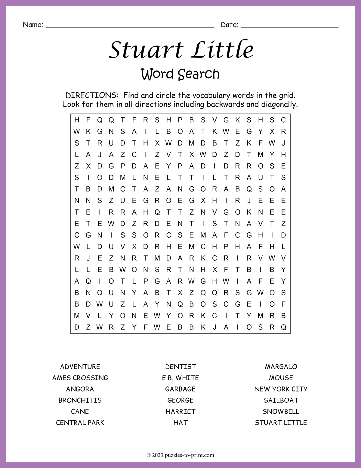 Stuart Little Word Search