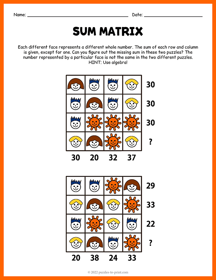 Sum Matrix with Faces