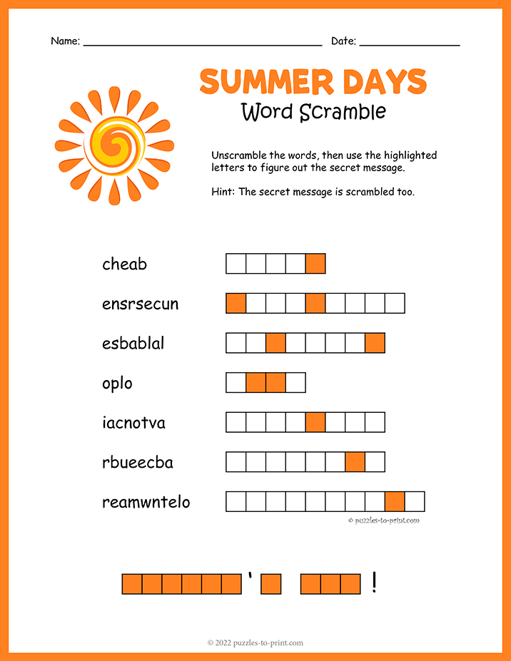 Summer Word Scramble