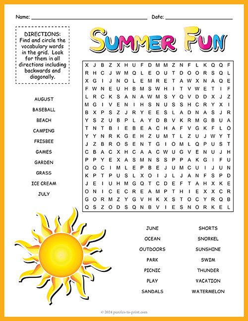 Summer Word Search