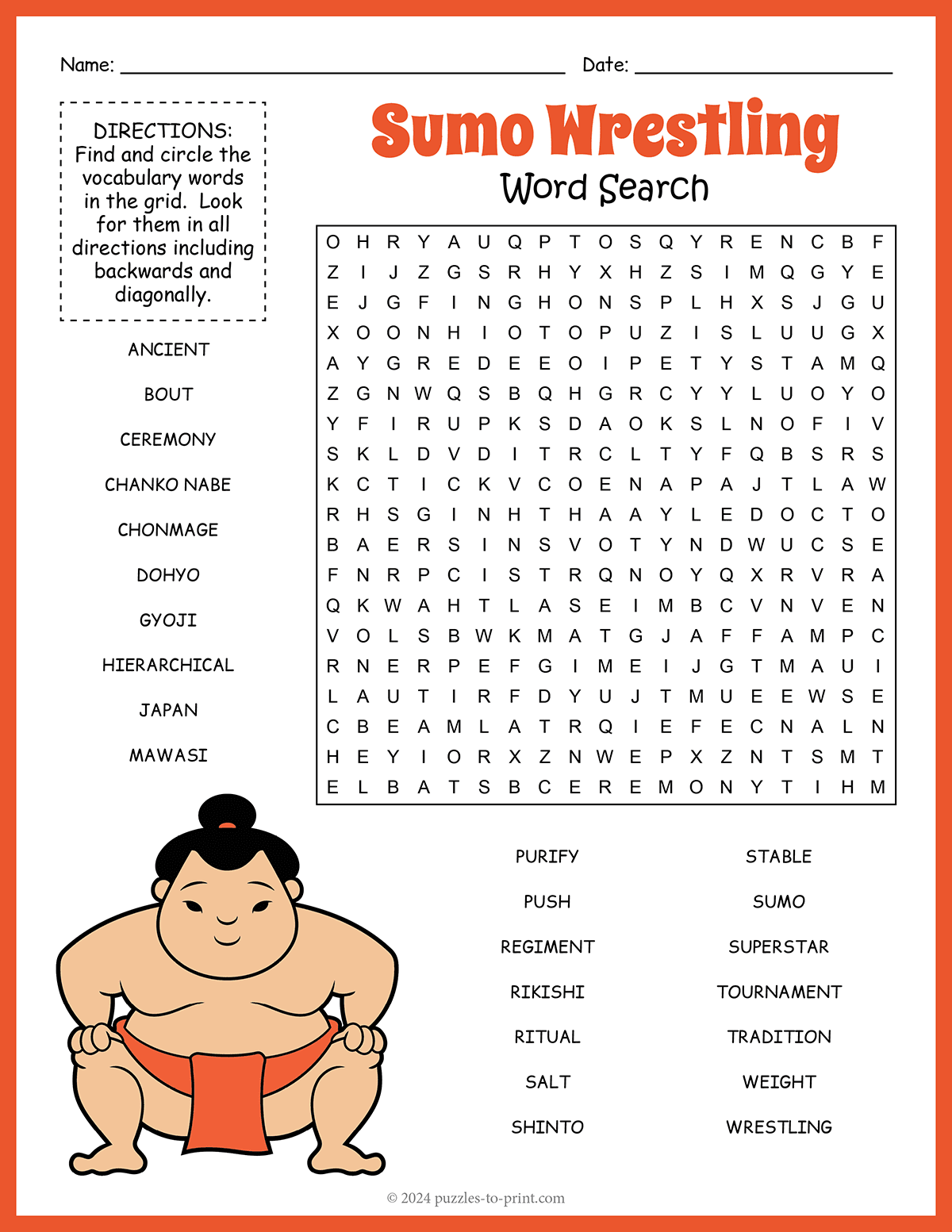 Sumo Wrestling Word Search