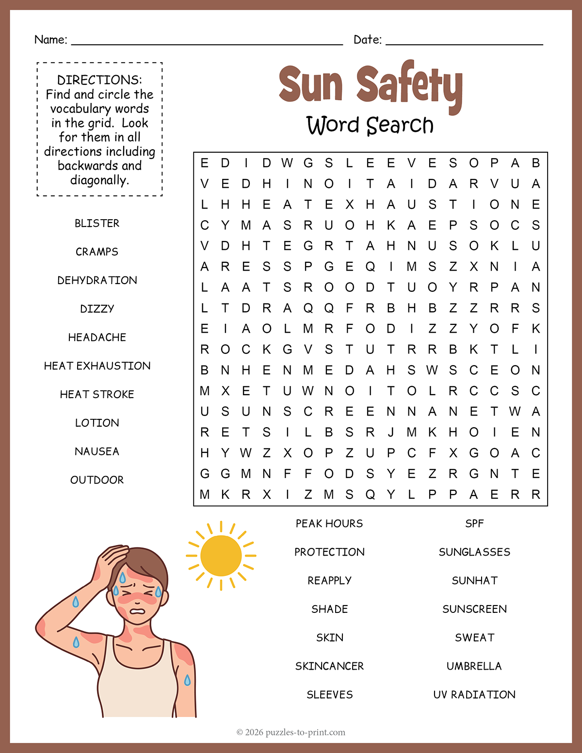 Sun Safety Word Search